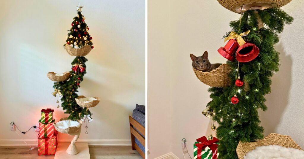 How To Decorate A Christmas Themed Cat Tree Using Cat-Conscious Decorations